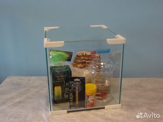 Аквариум куб 6 литров с оборудованием и покровным